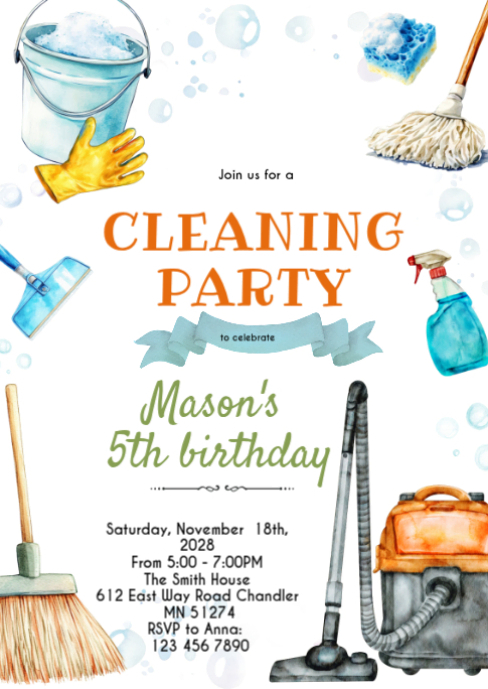 Copy of Cleaning birthday party invitation | PosterMyWall