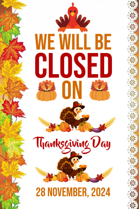 Closed for Thanksgiving 2024 Template | PosterMyWall