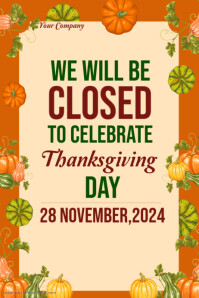 Closed Thanksgiving Poster 2024 Template | PosterMyWall