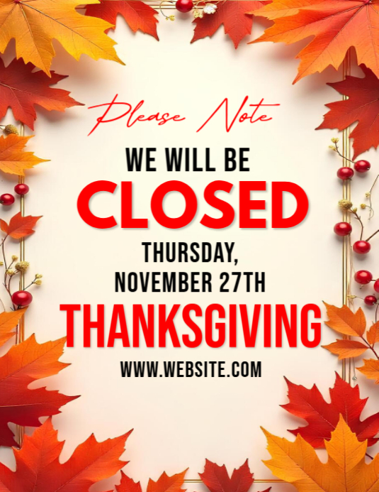 Plantilla de closed for thanksgiving poster | PosterMyWall