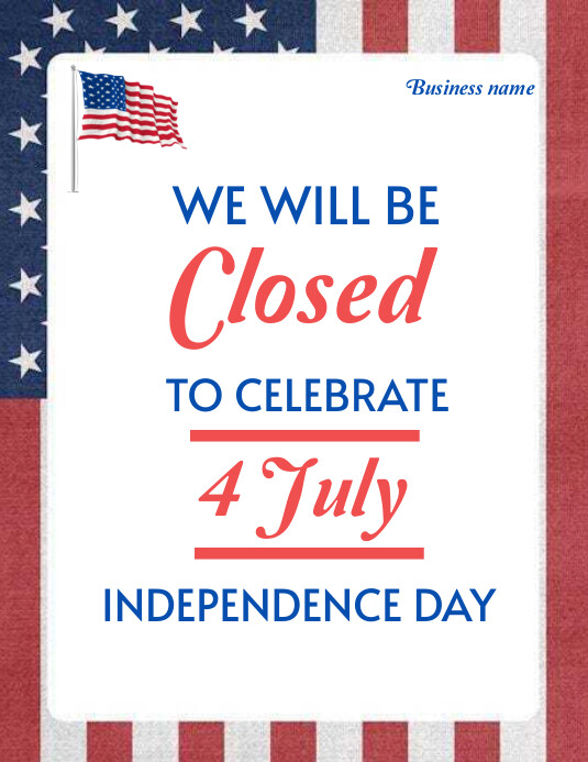 Plantilla de Closed on 4th July announcement flyer | PosterMyWall