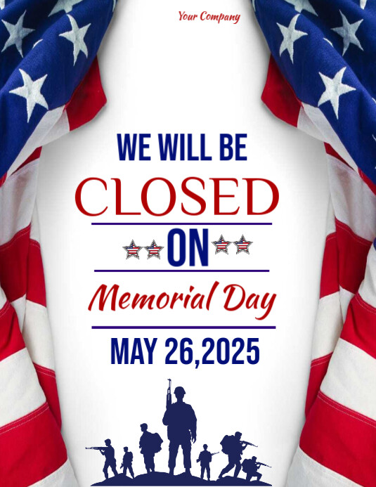 Closed On Memorial Day Template 2025 | PosterMyWall