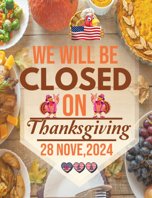 Closed On Thanksgiving 2024 Template | PosterMyWall