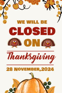 Closed on Thanksgiving 2024 Template | PosterMyWall