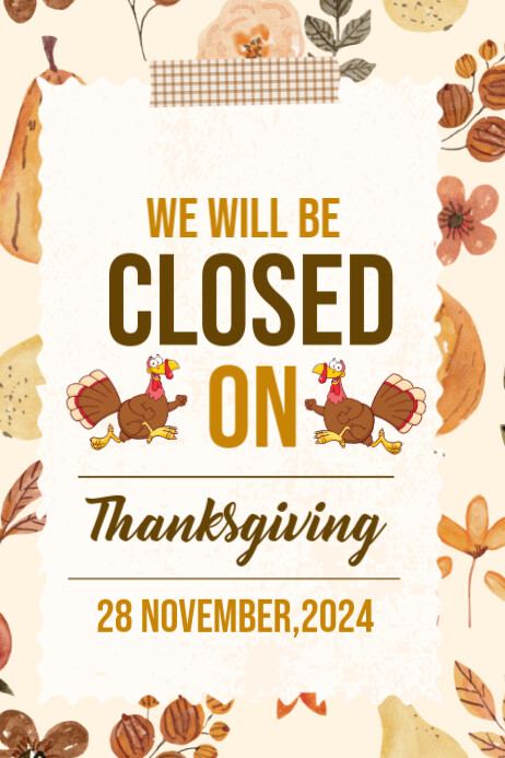 Closed On Thanksgiving 2024 Template | PosterMyWall