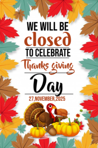 Closed to Thanksgiving template 2025 | PosterMyWall