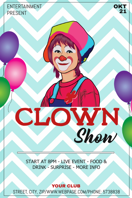 Clown show party event flyer template | PosterMyWall