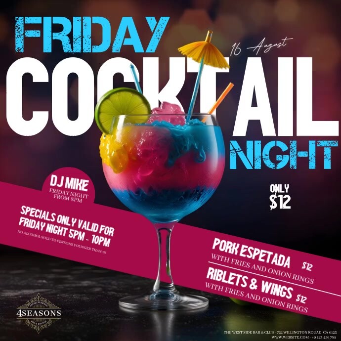 CLUB COCKTAIL PARTY AD DESIGN TEMPLATE | PosterMyWall