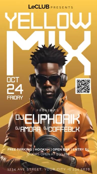Club DJ Yellow Mix Party event story video Template | PosterMyWall