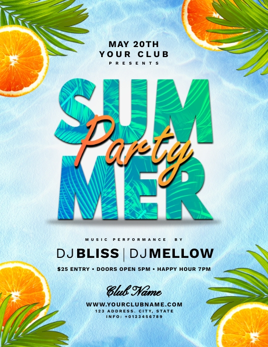 Club Summer Party Leaf Oranges Event Flyer | PosterMyWall
