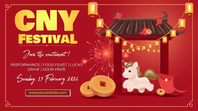 CNY Festival Chinese New Year Red Banner Template | PosterMyWall
