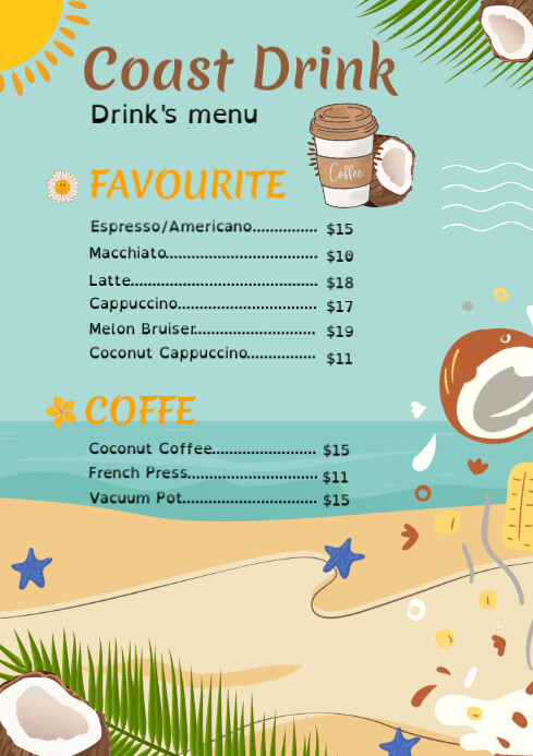 Coast Summer Drink Menu Template | PosterMyWall