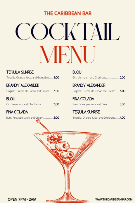 Cocktail Bar Menu Template | PosterMyWall