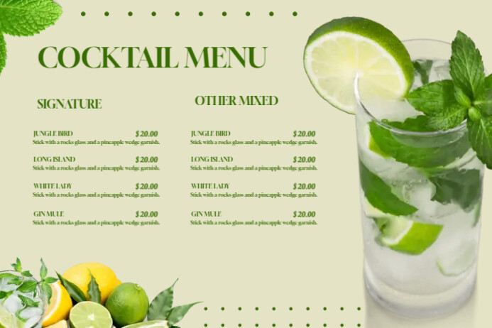 Cocktail Drinks Menu Template | PosterMyWall