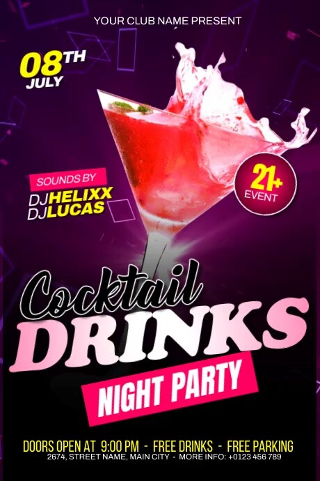 Cocktail Drinks Night Ads Template | PosterMyWall