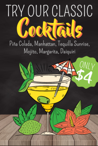 cocktail Flyer menu A4 Template Restaurant | PosterMyWall
