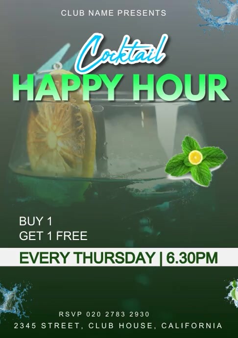 Plantilla de cocktail happy hour | PosterMyWall