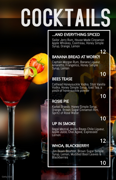 cocktail list featured menu (1) Template | PosterMyWall