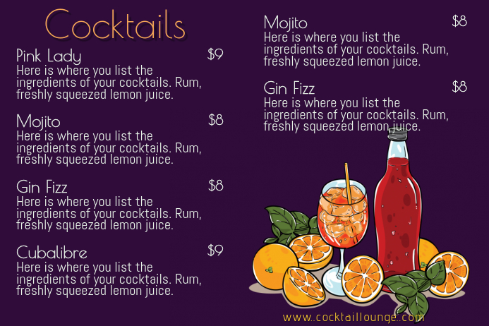 Cocktail Menu Card Template | PosterMyWall