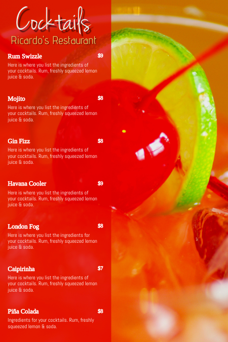 Cocktail Menu Card Template | PosterMyWall