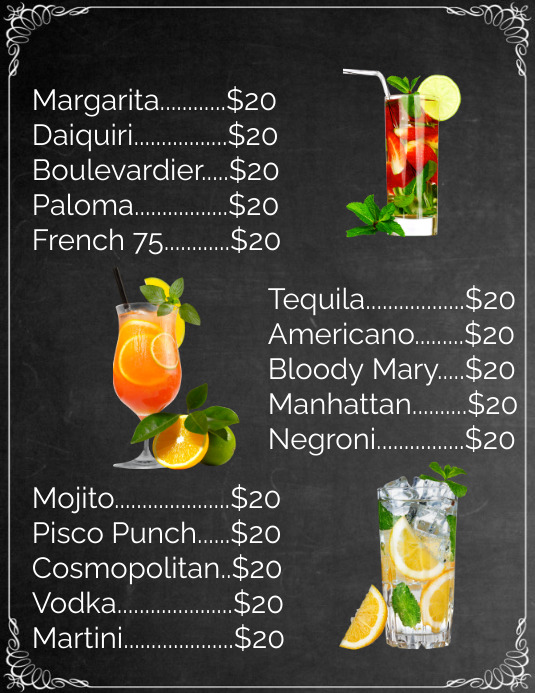 Plantilla de cocktail menu | PosterMyWall