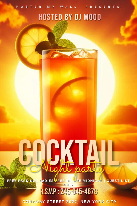 Cocktail Night Party Poster Ad Template | PosterMyWall