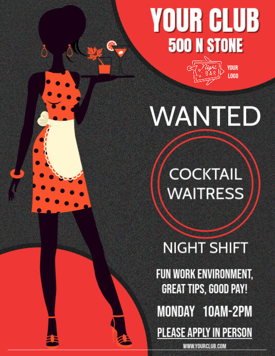 COCKTAIL WAITRESS WANTED AD Template | PosterMyWall