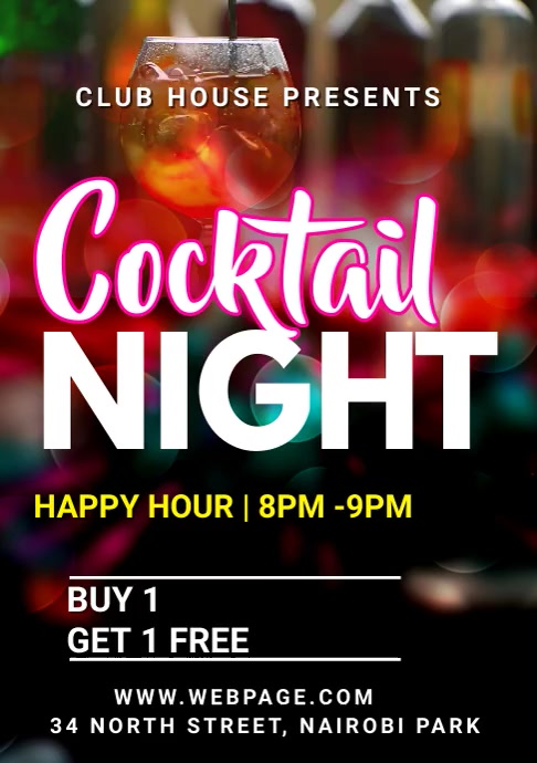 Cocktails, Happy Hour Template | PosterMyWall