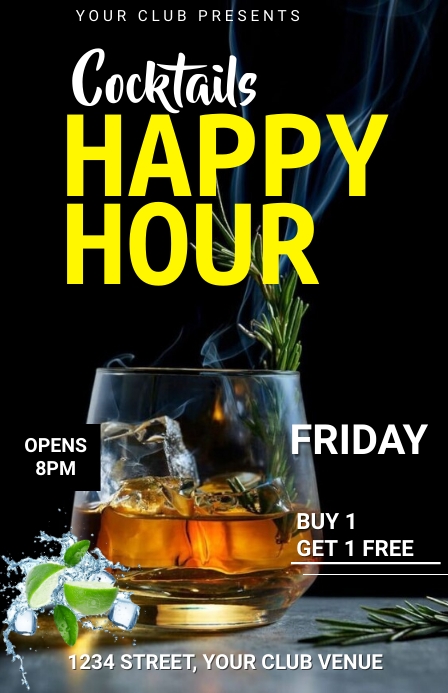 Plantilla de Cocktails, Happy Hour Template | PosterMyWall