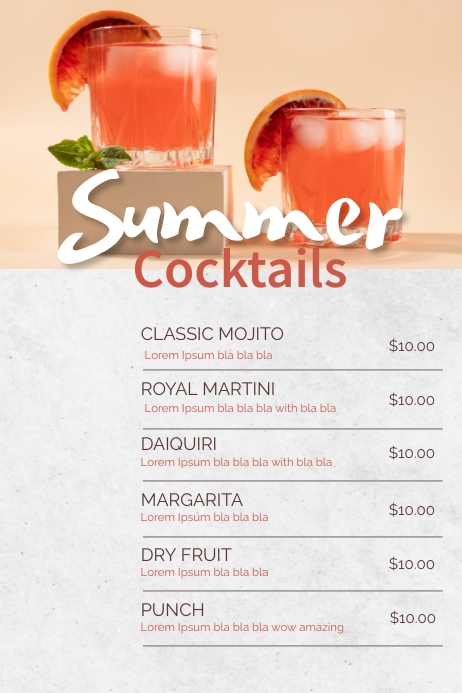 Cocktails Menu templaat | PosterMyWall