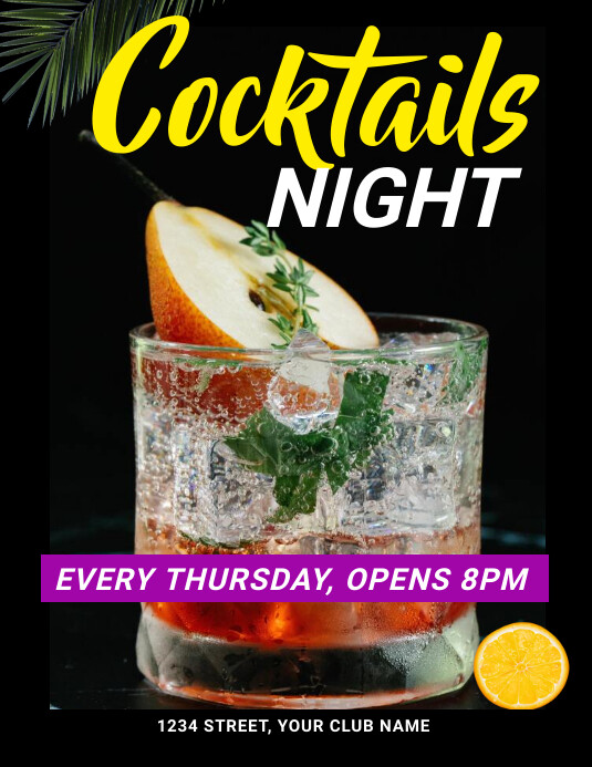 cocktails night, happy hour, cocktails Template | PosterMyWall
