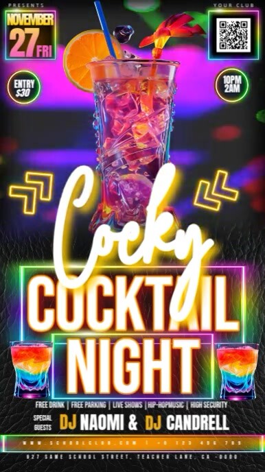 Cocky Cocktail Night Party Event Invitation Template | PosterMyWall
