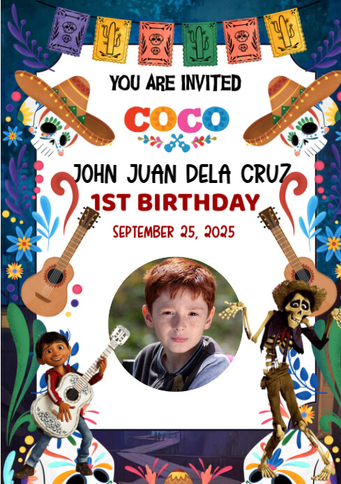 Coco Theme 1st Birthday Invitation Template | PosterMyWall