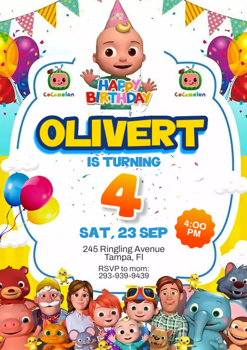 cocomelon birthday invite Template | PosterMyWall