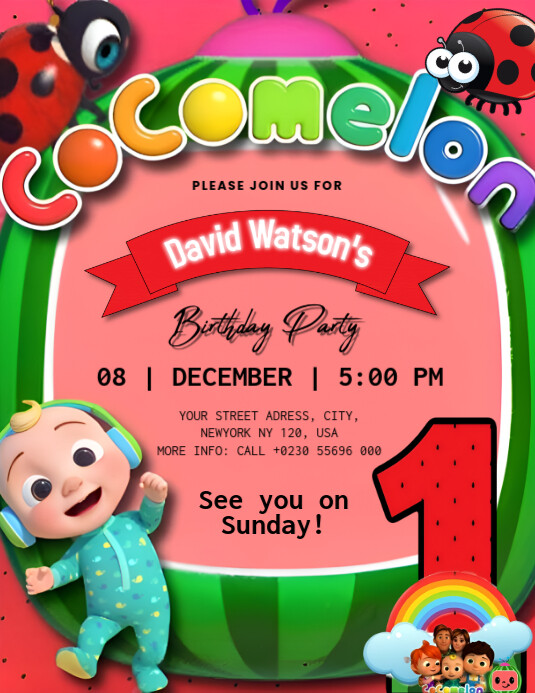 Copy of Cocomelon Themed Birthday Invitation Flyer. | PosterMyWall