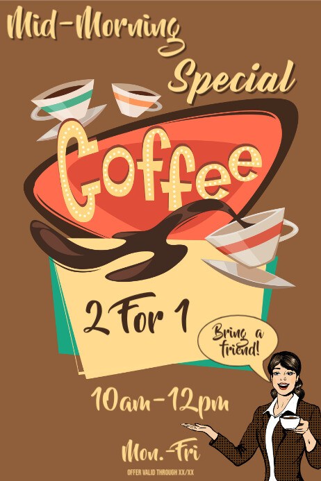Coffee 2 For1 Special Ad Poster Template | PosterMyWall