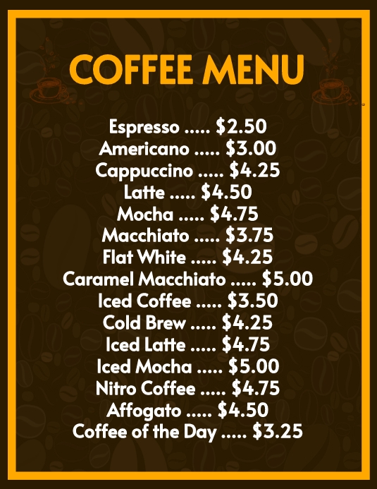 COFFEE MENU, RESTAURANT COFFEE MENU Template | PosterMyWall