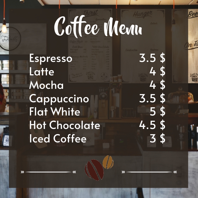 Copy of coffee menu editable Instagram post | PosterMyWall