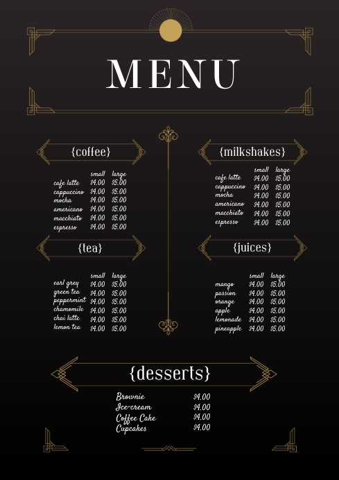Coffee milkshake menu A4 Poster Template | PosterMyWall