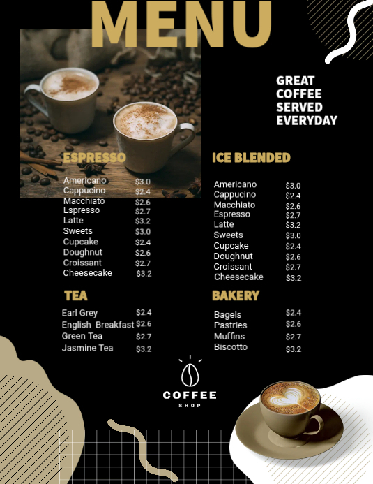 Coffee Shop Menu Design Templates