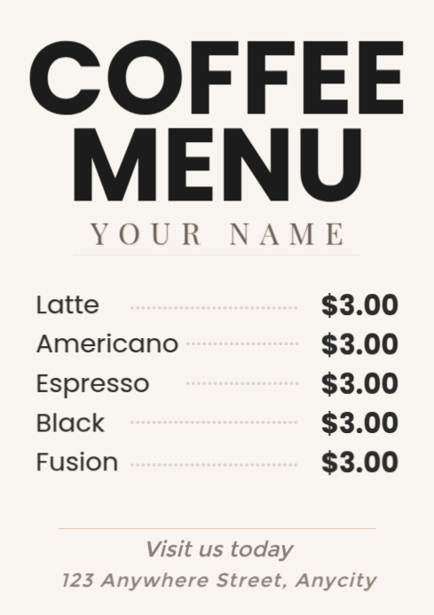 Coffee Shop Menu – Minimalist Price List (Printable A4/Letter) Template ...