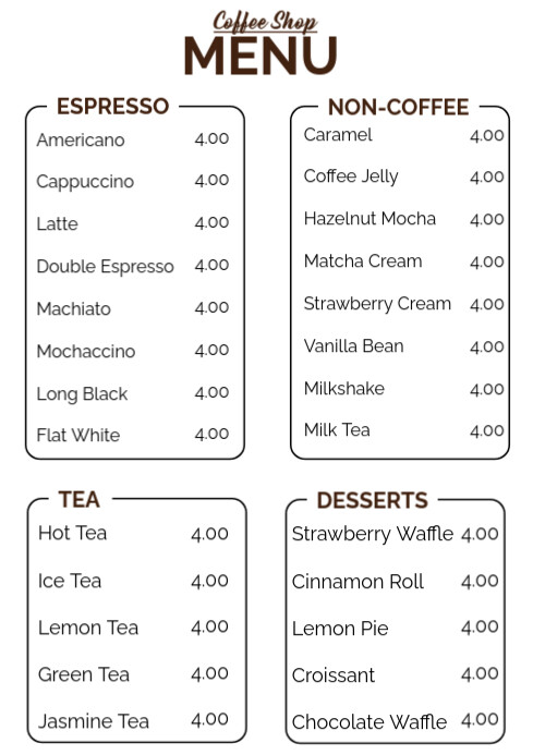 Coffee shop menu card template เทมเพลต | PosterMyWall
