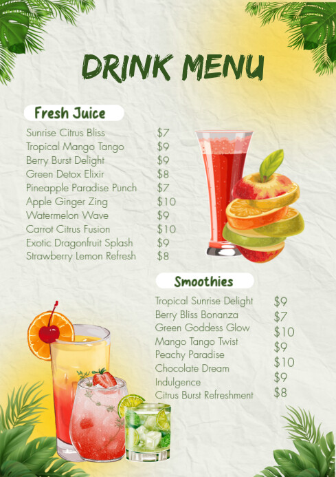 Copy of Coffee Shop MenuGreen and Pink Illustrative Drink Menu ...