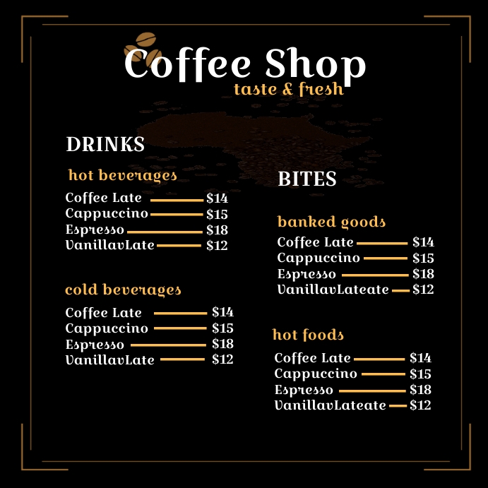 Plantilla de COFFEE SHOP MENUS INSTAGRAM POST | PosterMyWall