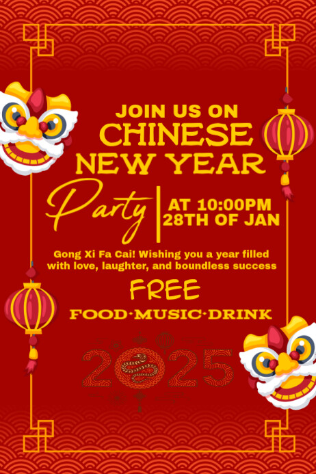 Collage Chinese New Year Party Invitation Card Template Poster ...