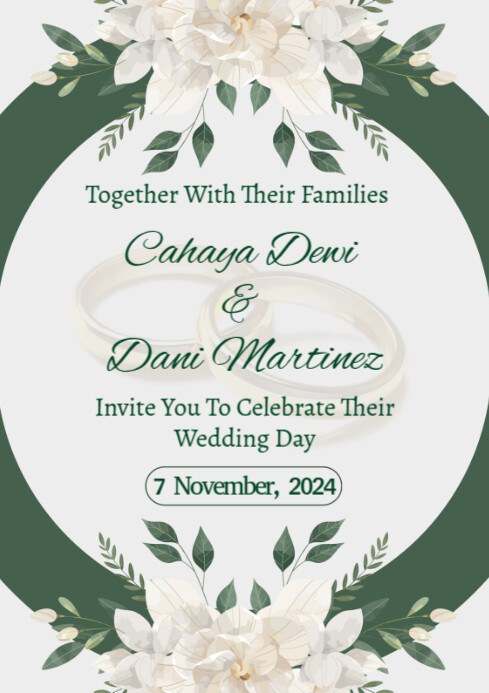 Collage Elegant Floral Wedding Invitation Template – Green & White ...