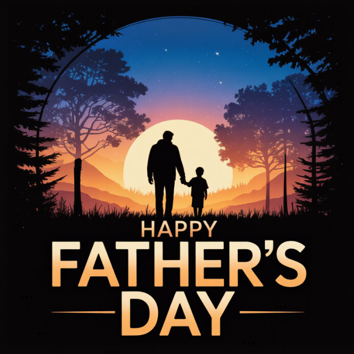 Plantilla de Collage Father’s Day Poster - Sunset Silhouette Of Dad And ...