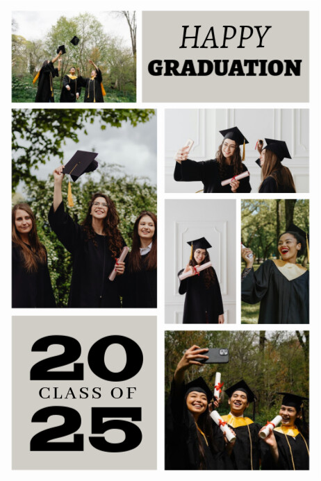 Collage White Ivory Clean Grid Graduation Photo Collage Poster Template ...