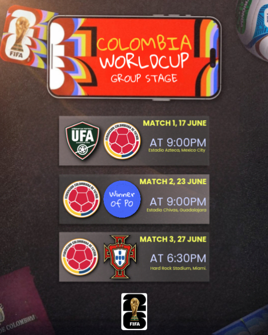 Plantilla de Colombia World Cup 2026 Match Schedule & Group Stage ...