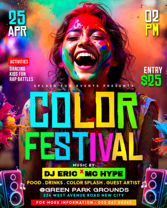 Plantilla de Color Festival holi colors celebration concert promotion ...